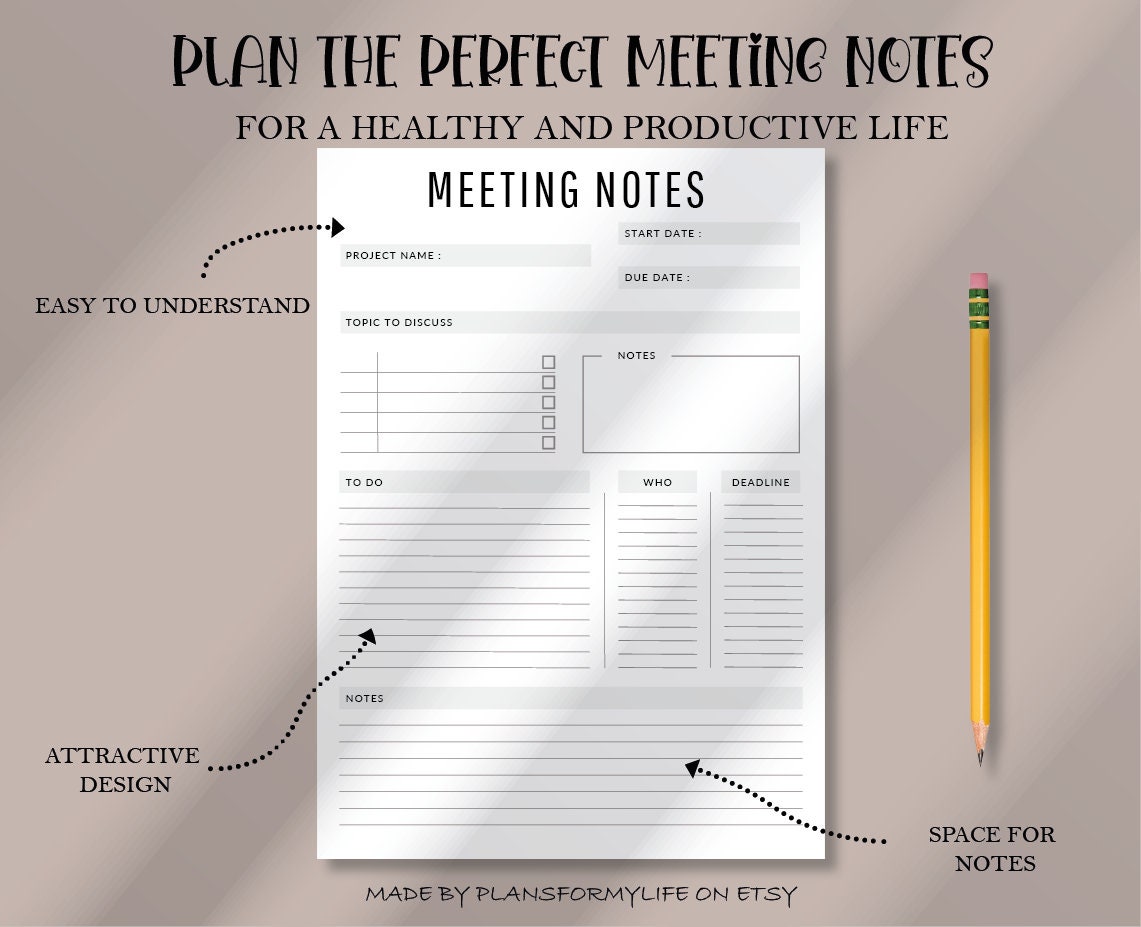 Meeting Notes Template Printable, Meeting Minutes, Meeting Notes ...