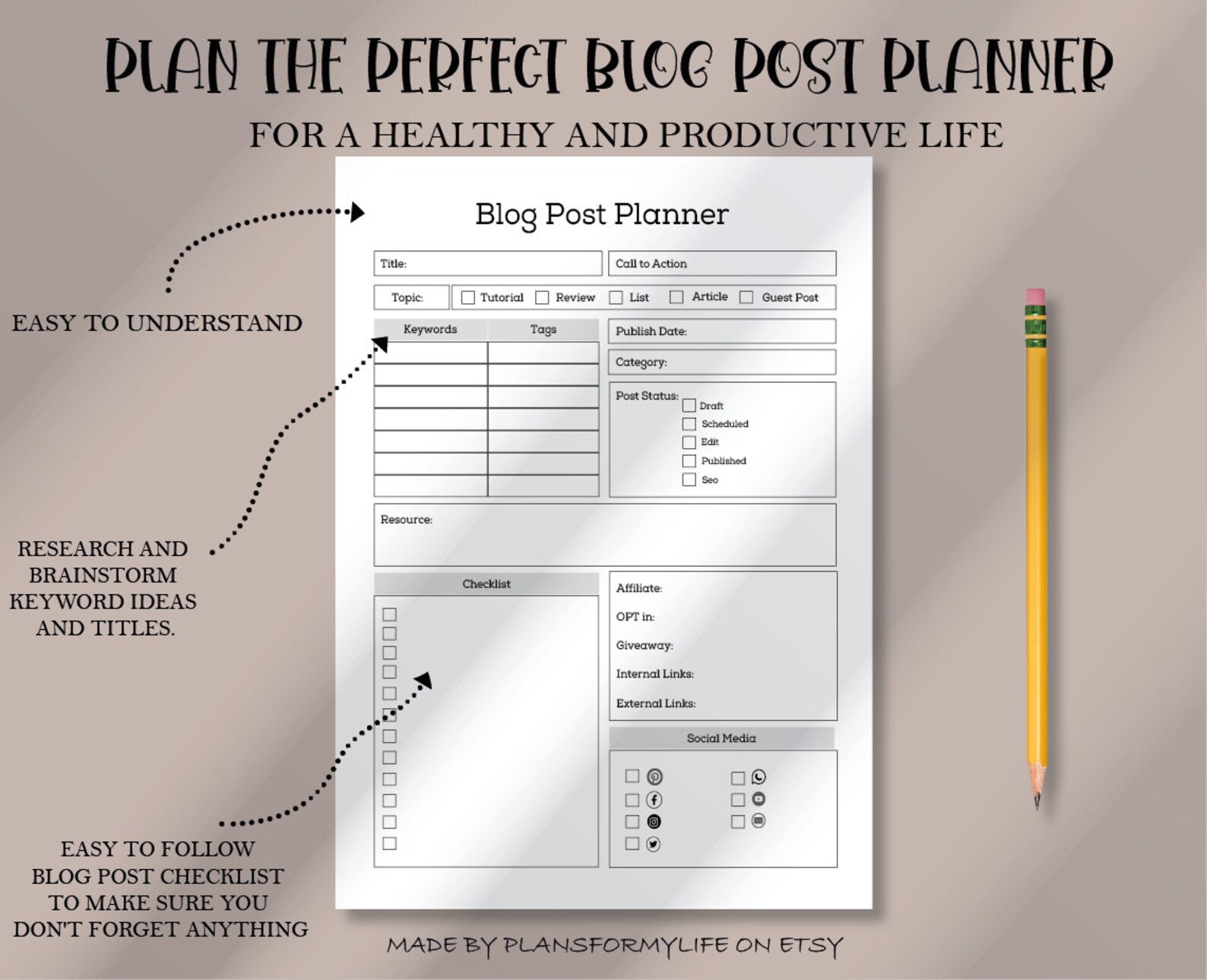 Blog Post Planner Printable, Blog Post Checklist, Social Media Planner ...