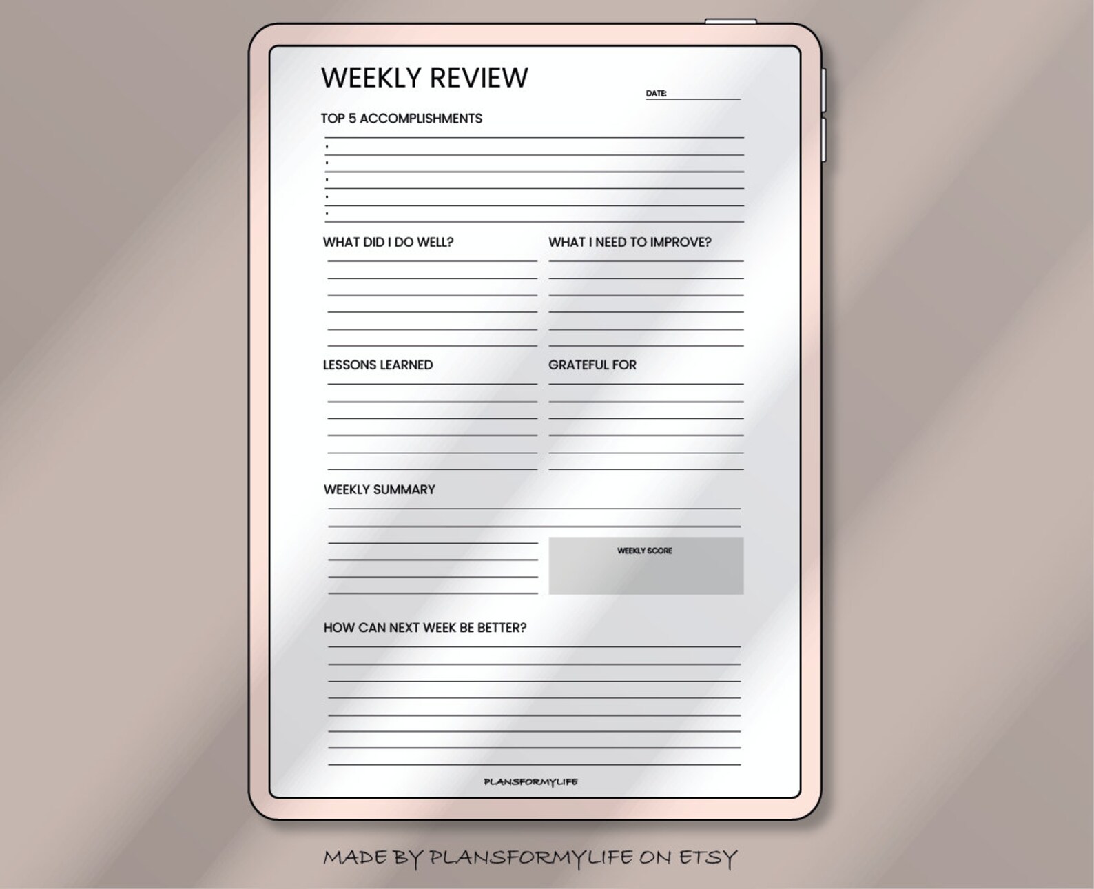 Weekly Review Digital, Weekly Reflection, Weekly Evaluation, Weekly ...