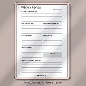 Weekly Review Digital, Weekly Reflection, Weekly Evaluation, Weekly ...