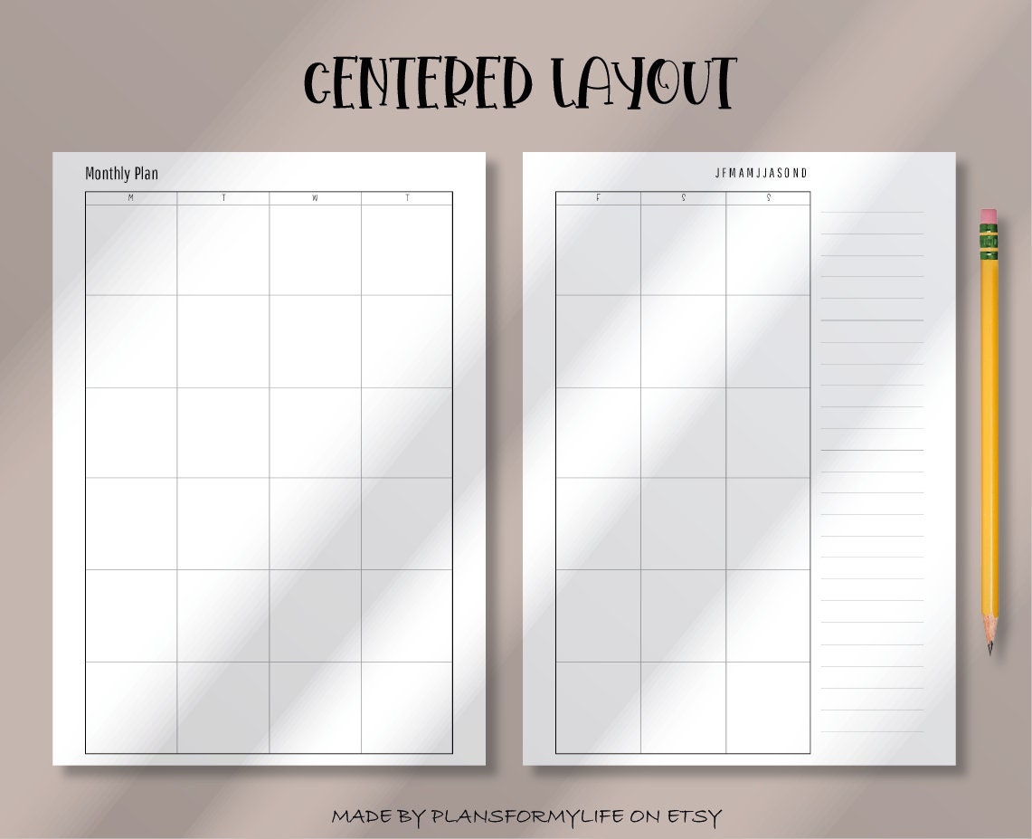 2 Page Blank Monthly Calendar Printable, Minimalist Calendar Template ...
