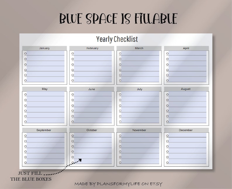 Yearly Checklist Printable Landscape, Yearly Tasks List, Yearly to Do ...