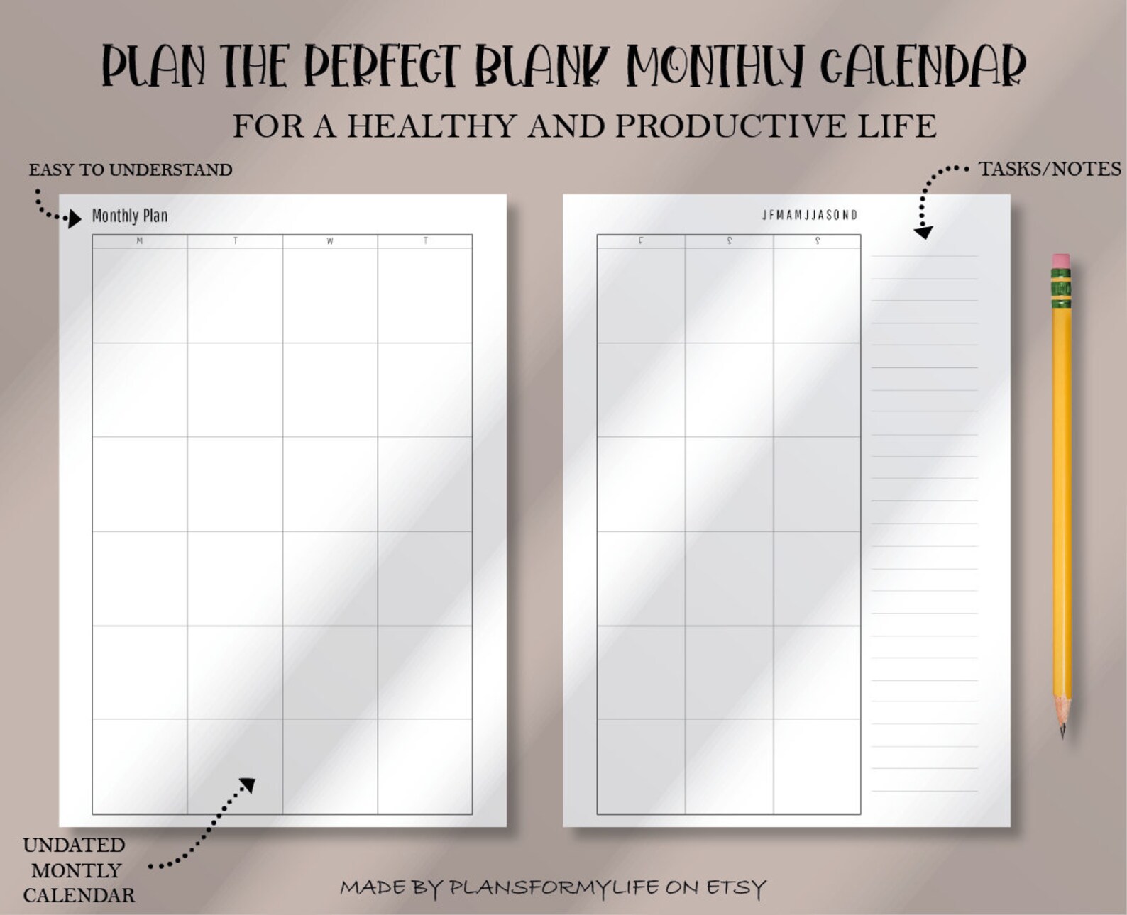 2 Page Blank Monthly Calendar Printable, Minimalist Calendar Template ...
