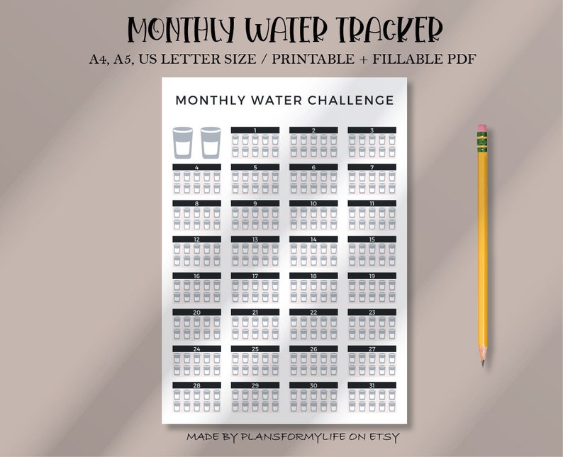 Monthly Water Tracker Printable, Hydration Tracker, Water İntake, Drink ...