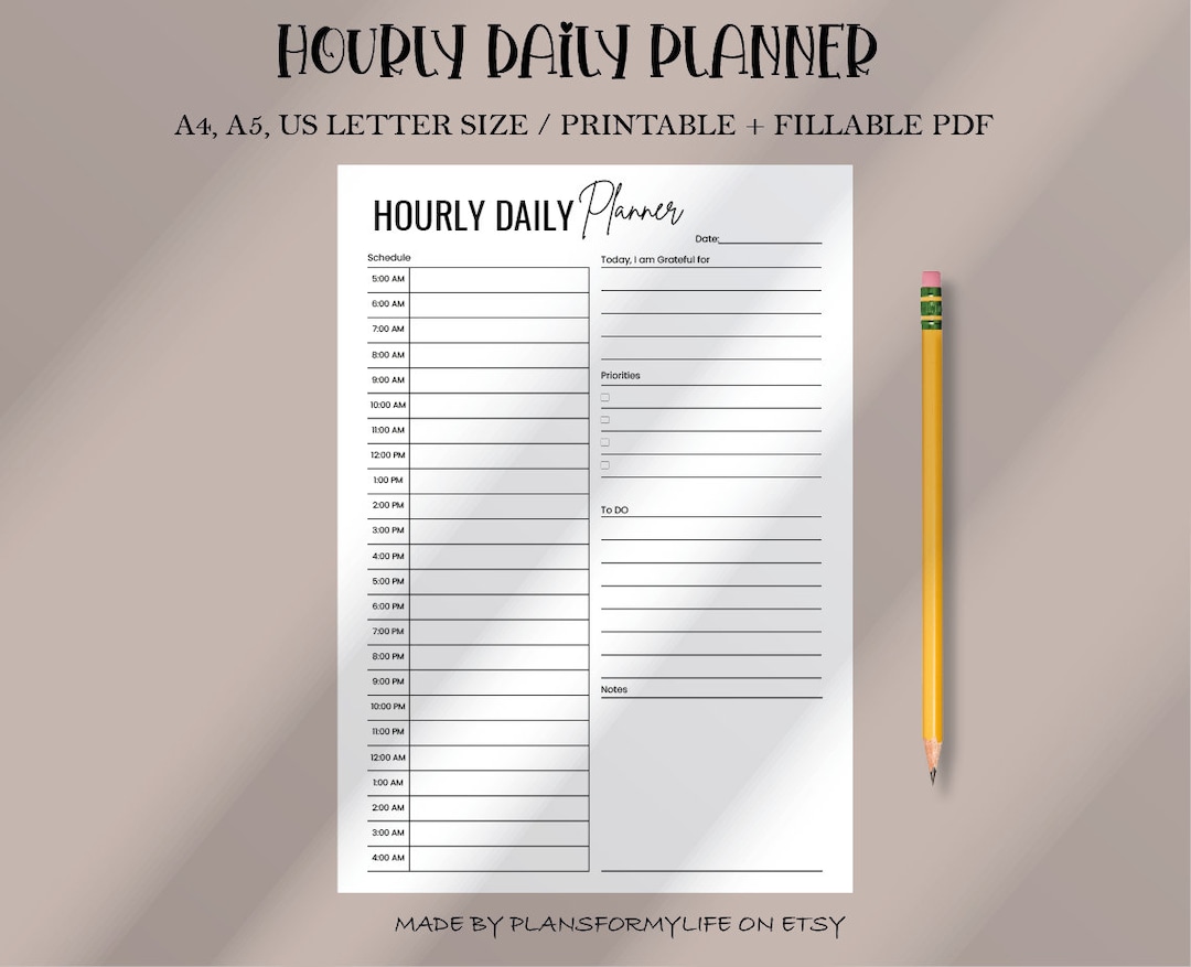 Hourly Planner Printable, Daily to Do List, Undated Daily Planner PDF ...