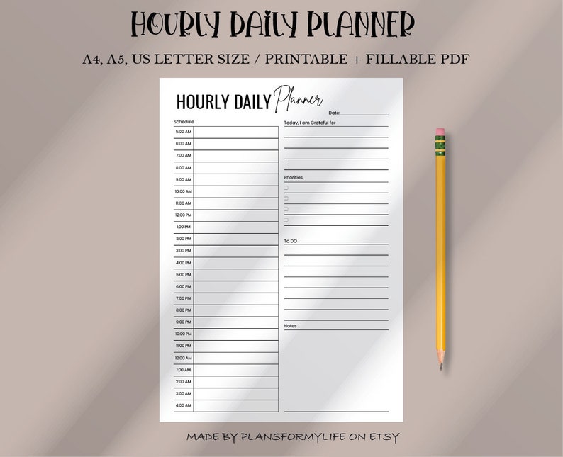 Hourly Planner Printable, Daily to Do List, Undated Daily Planner PDF ...