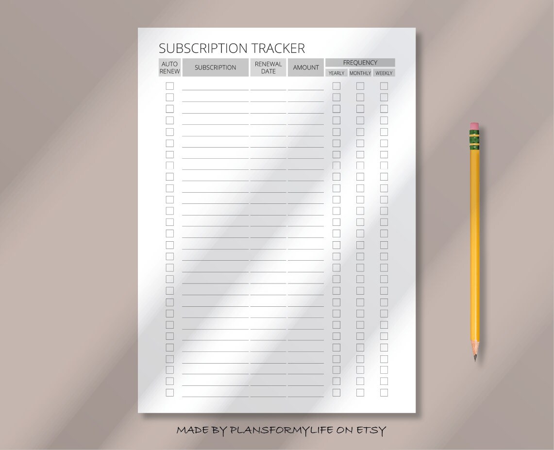 Subscription Tracker Printable, Membership Checklist, Expense Tracker ...