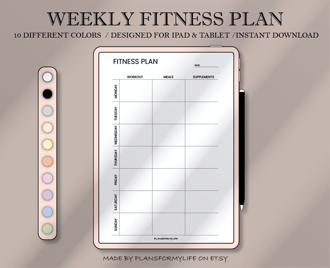 Digital Weekly Fitness Planner,workout Planner, Meal Planner, Vitamin ...