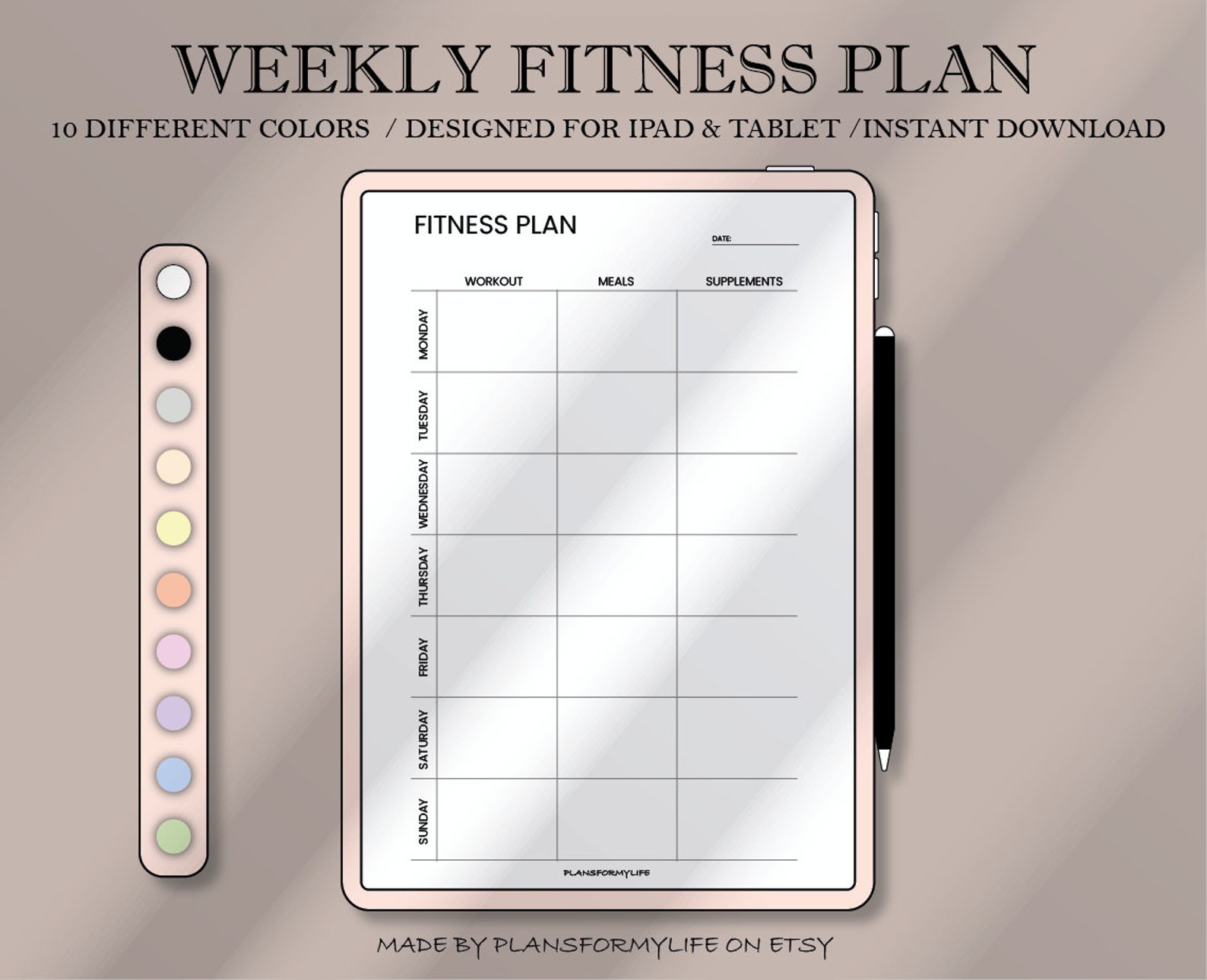 Digital Weekly Fitness Planner,workout Planner, Meal Planner, Vitamin ...