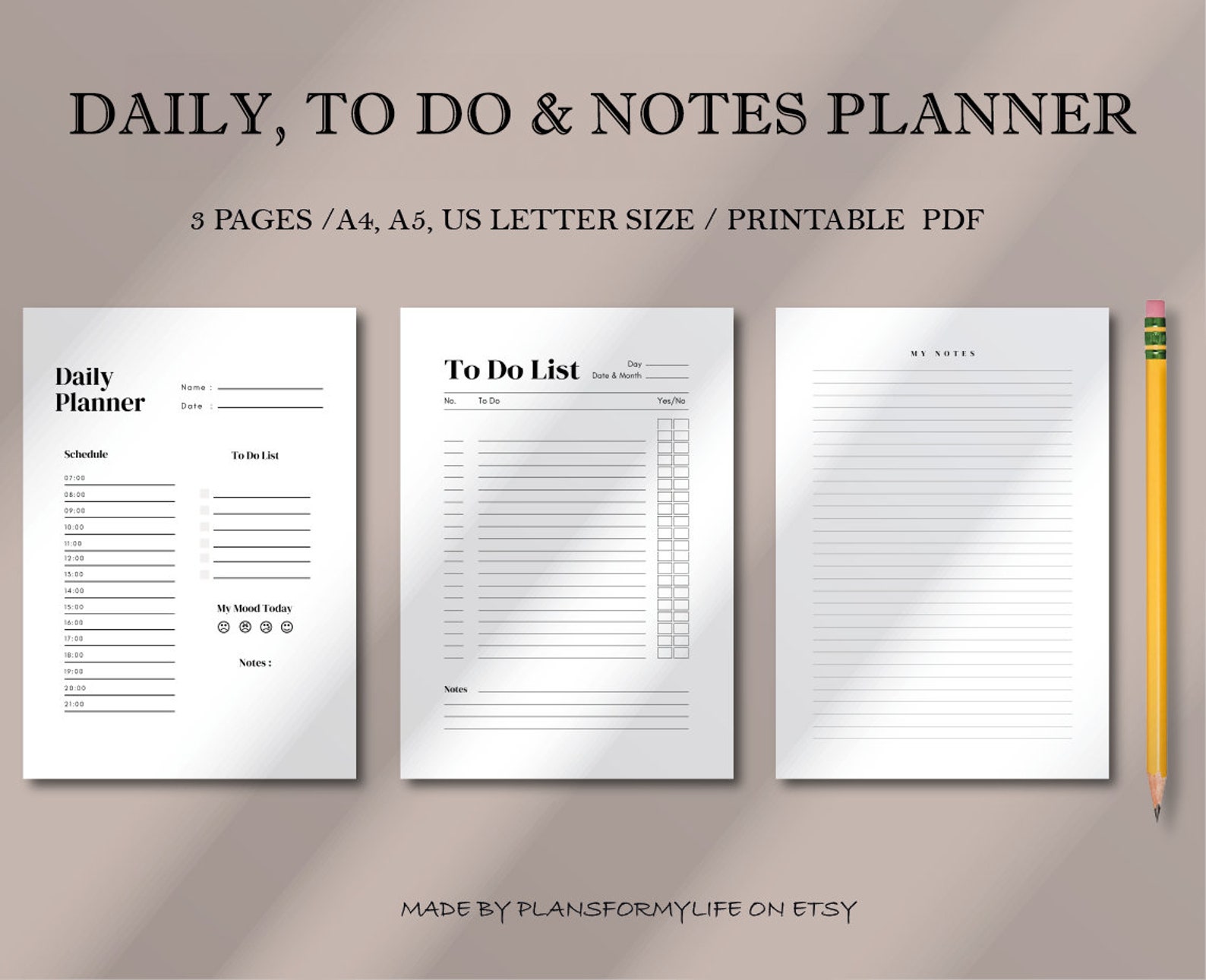 Daily Planner, to Do List, My Notes, Printable Planner, Planner Set ...