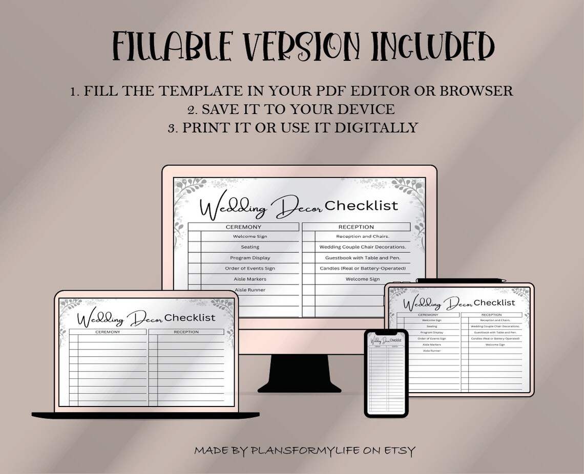Wedding Decor Checklist Printable Wedding Decor Checklist - Etsy