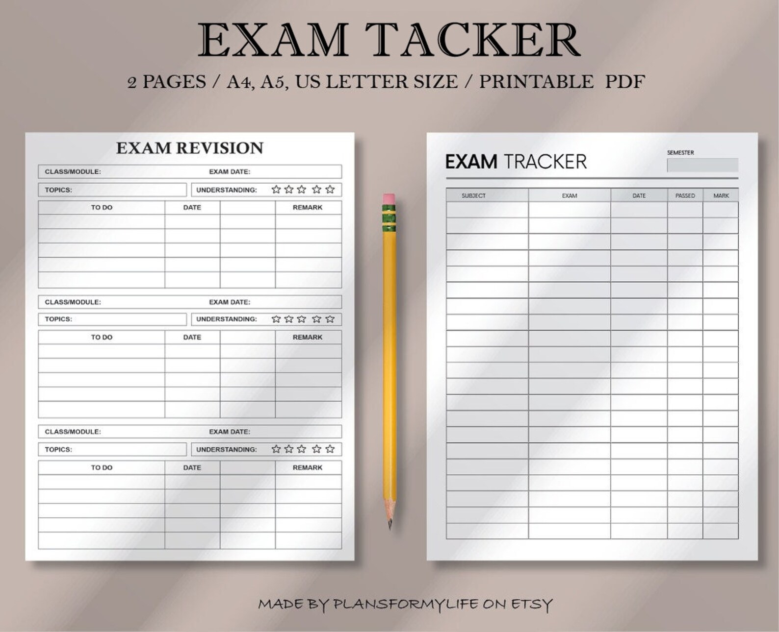 Exam Tracker Printable, Assessment Tracker Sheet, University Planner ...