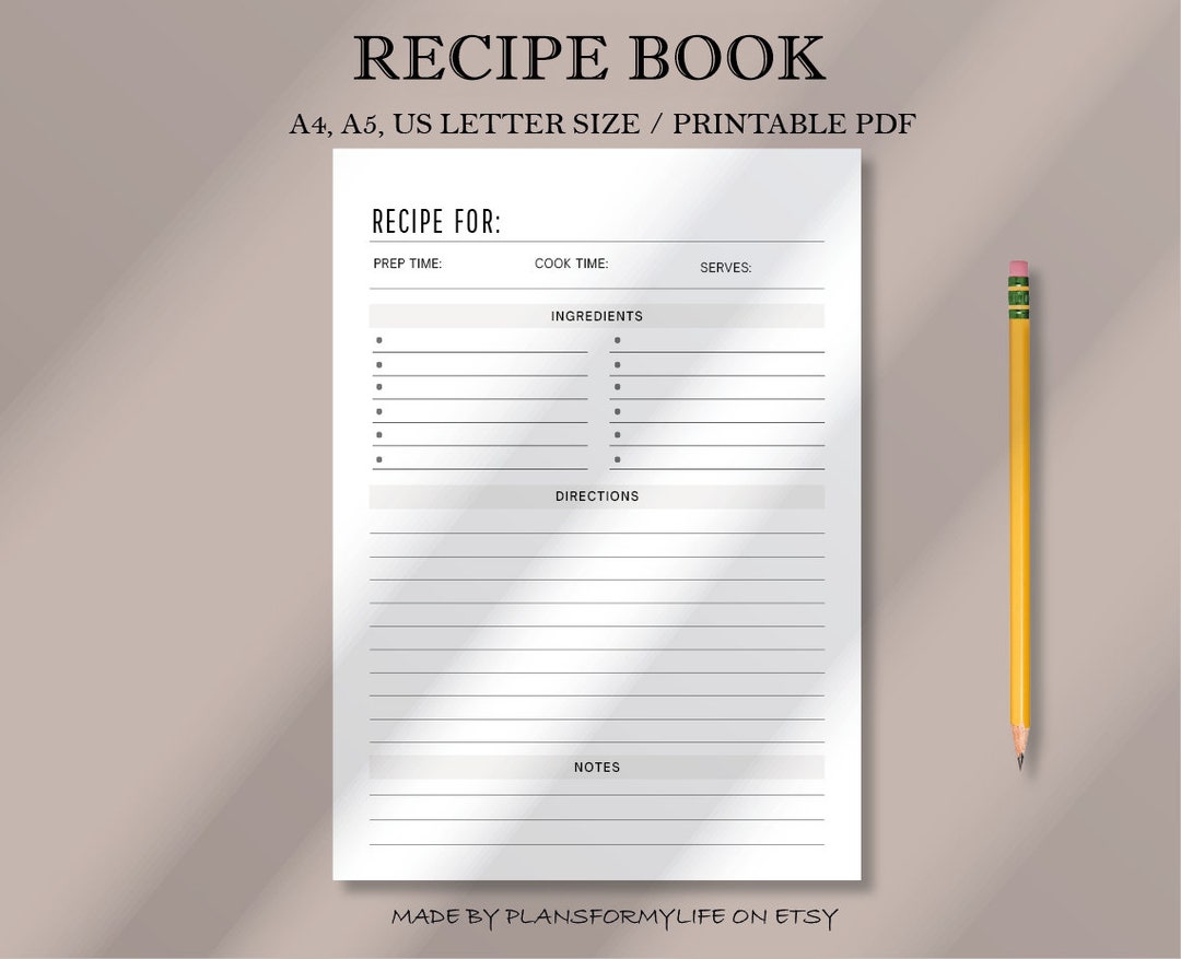 Recipe Book Template Printable, Printable Recipe Binder, Recipe Page ...