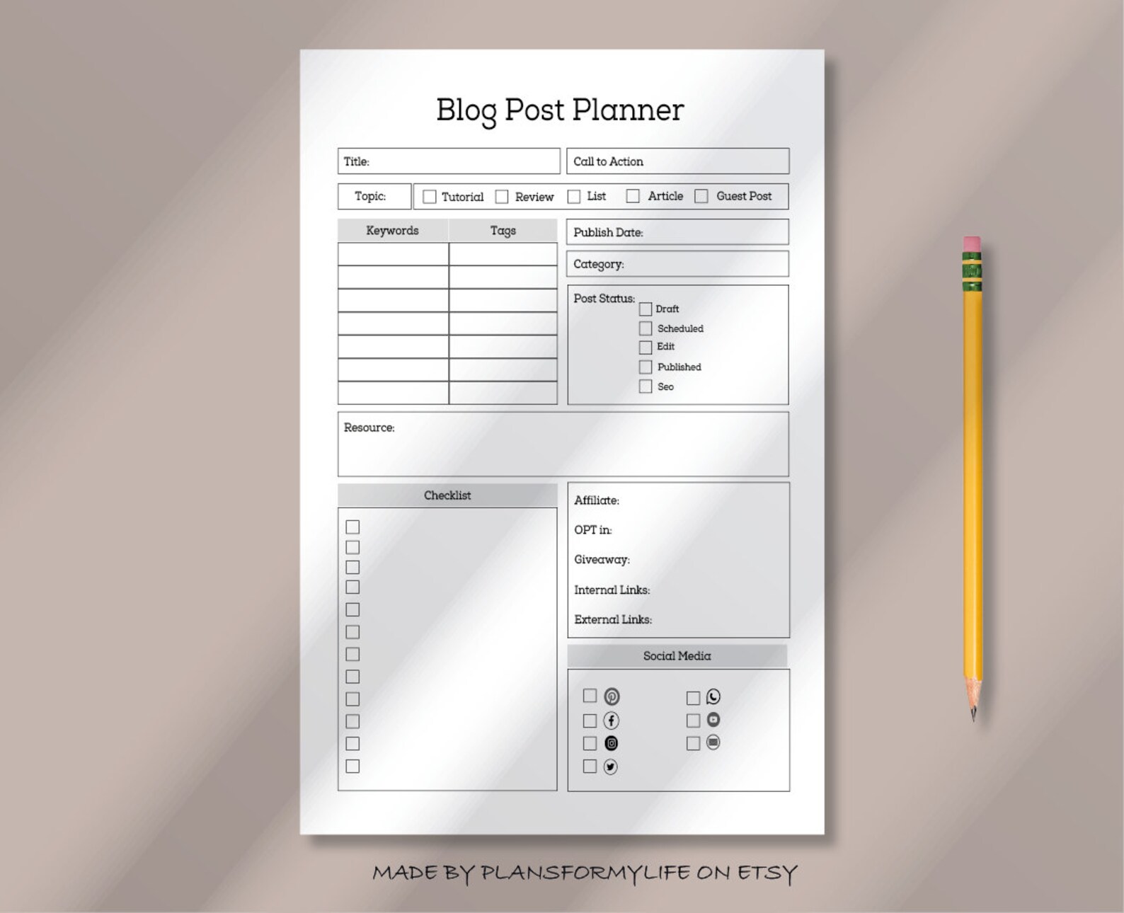 Blog Post Planner Printable, Blog Post Checklist, Social Media Planner ...