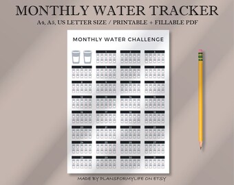 Monthly Water Tracker Printable, Hydration Tracker, Water İntake, Drink ...