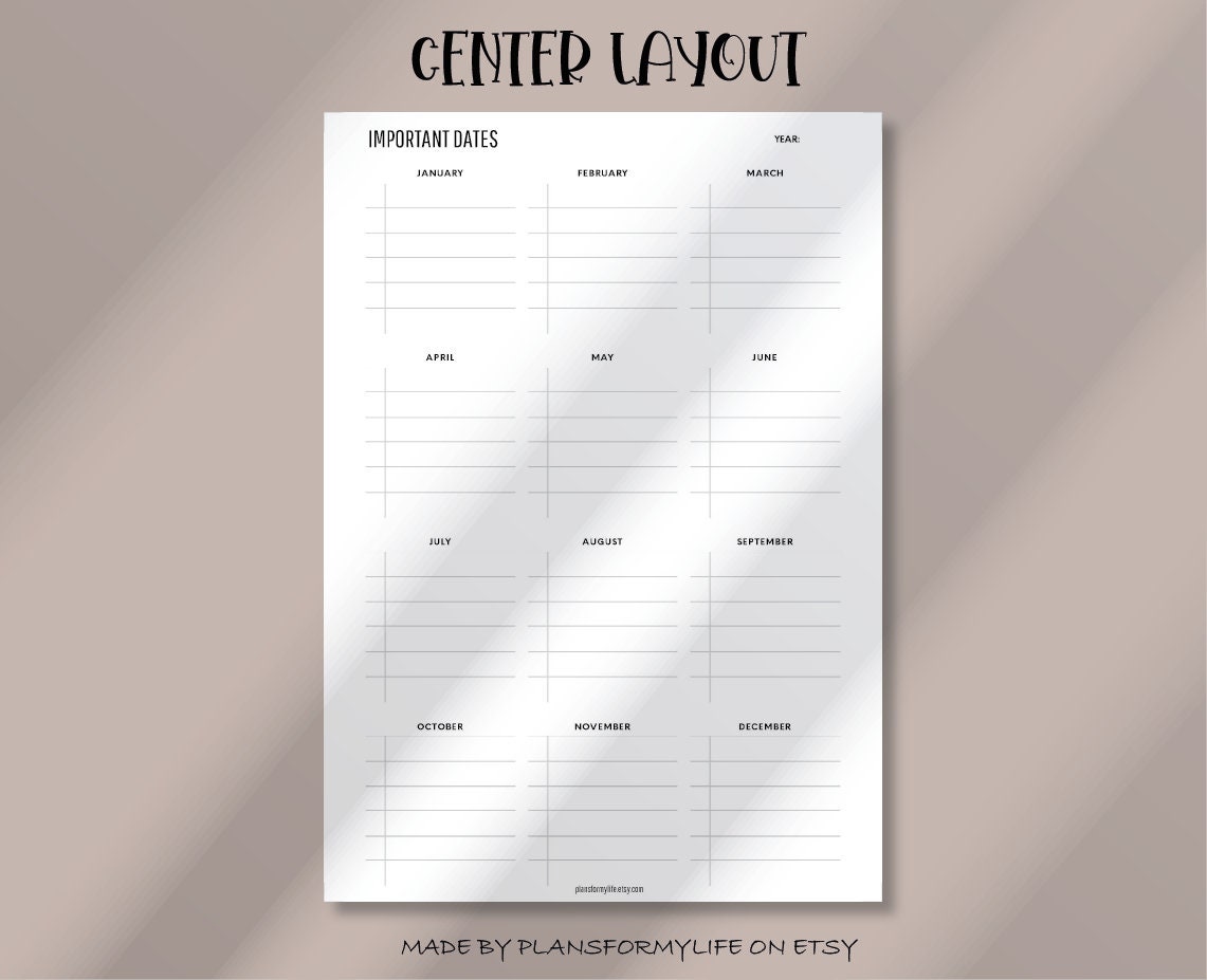 Yearly Important Dates Printable Birthdays Anniversaries - Etsy