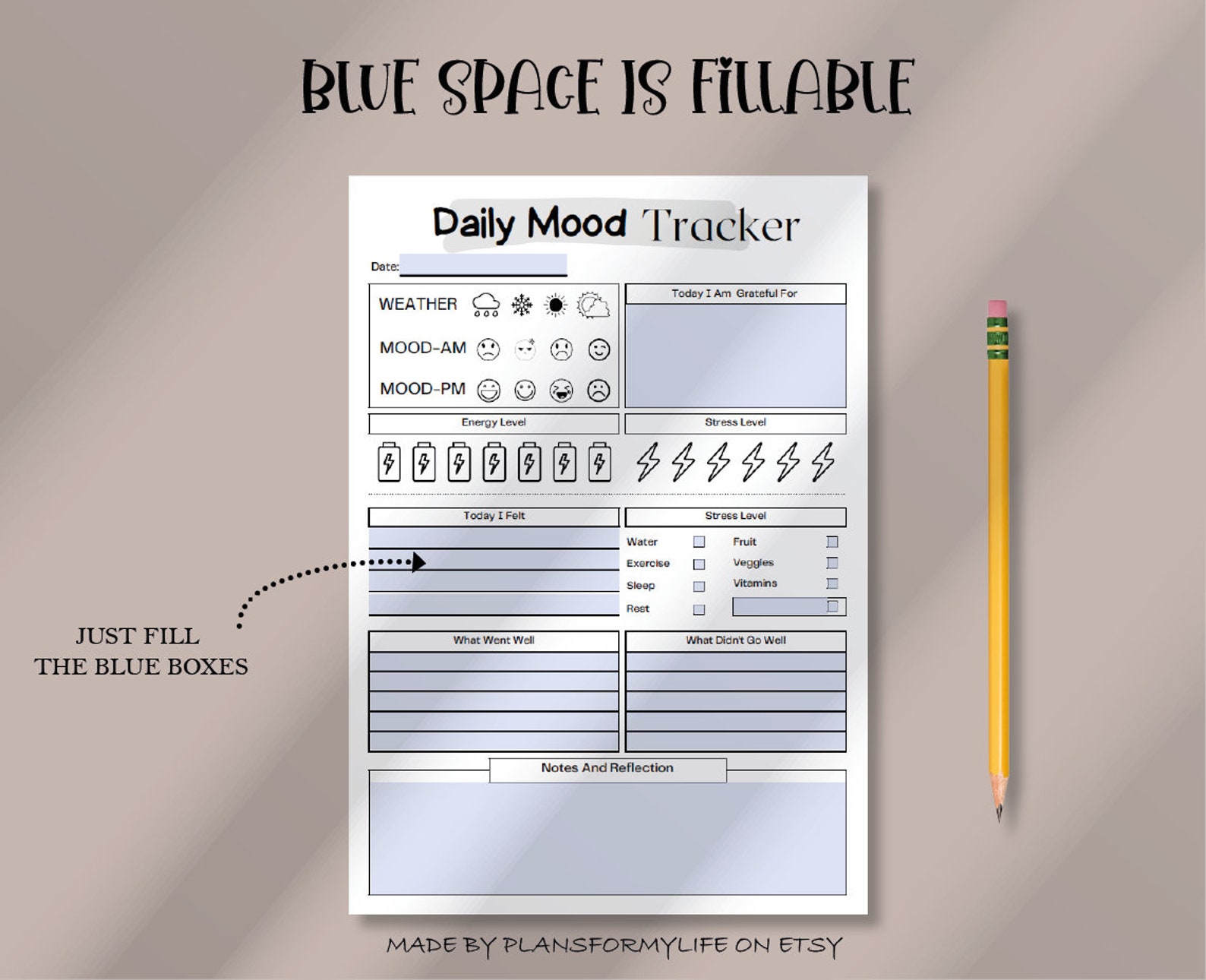 Mood Tracker Printable, A Year in Pixels, Mood Journal, Emotion Tracker ...