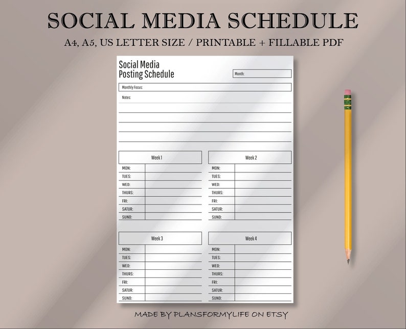 Social Media Schedule Printable, Social Media Planner, Content Planner ...