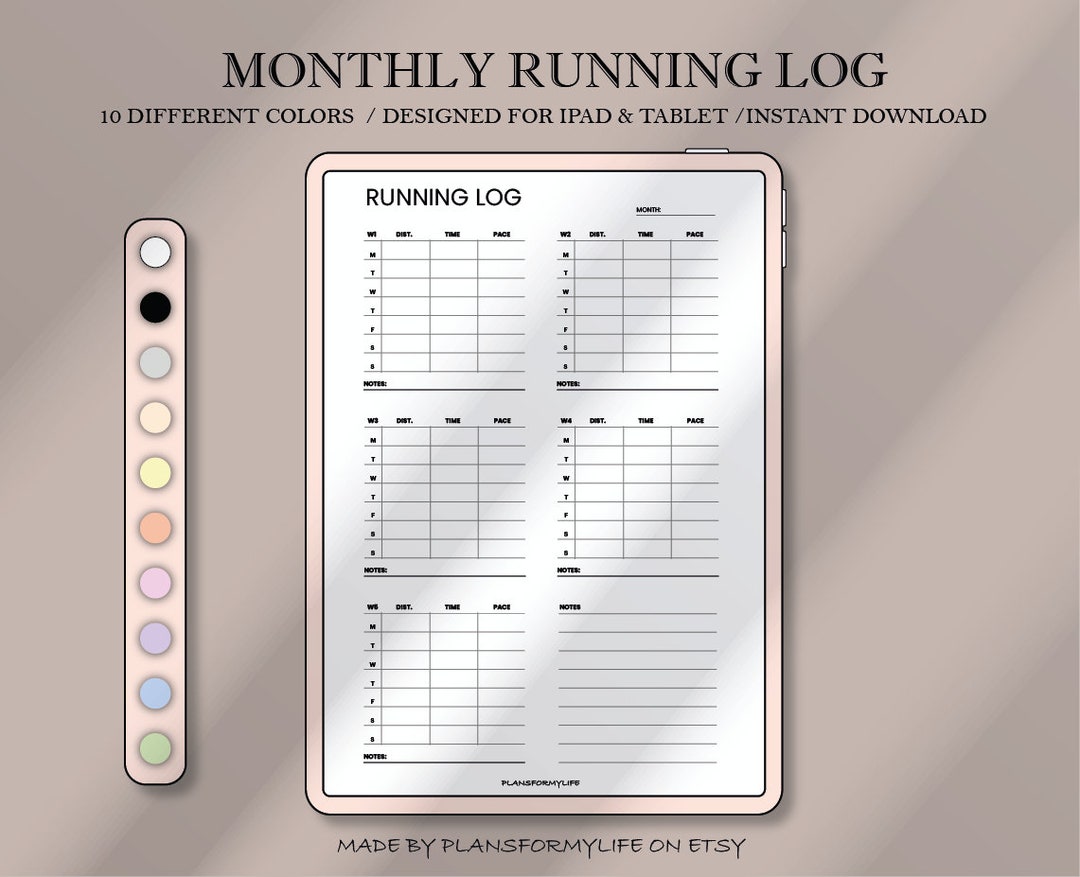 Monthly Running Log Digital, Running Journal, Cardio Training Log ...