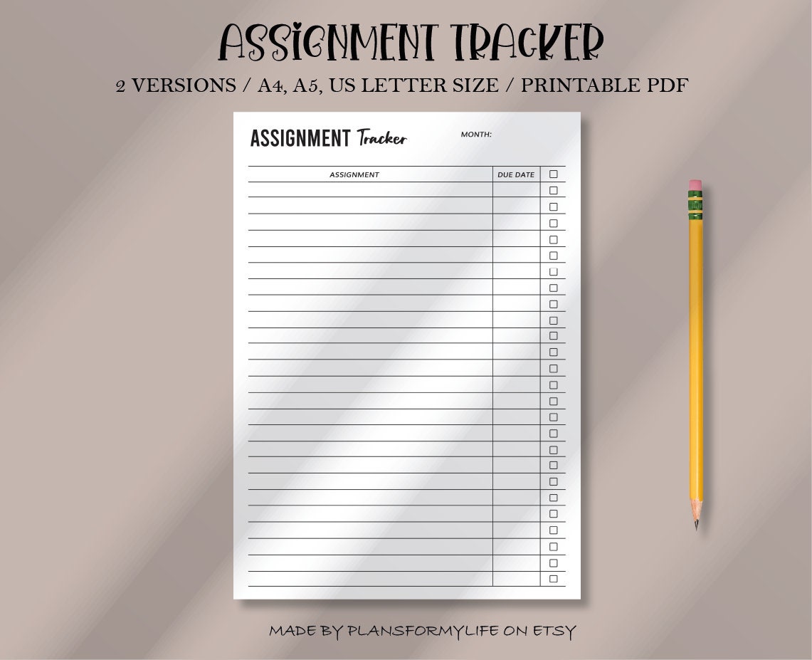 Assignment Tracker Printable Student Planner Essay Planner - Etsy