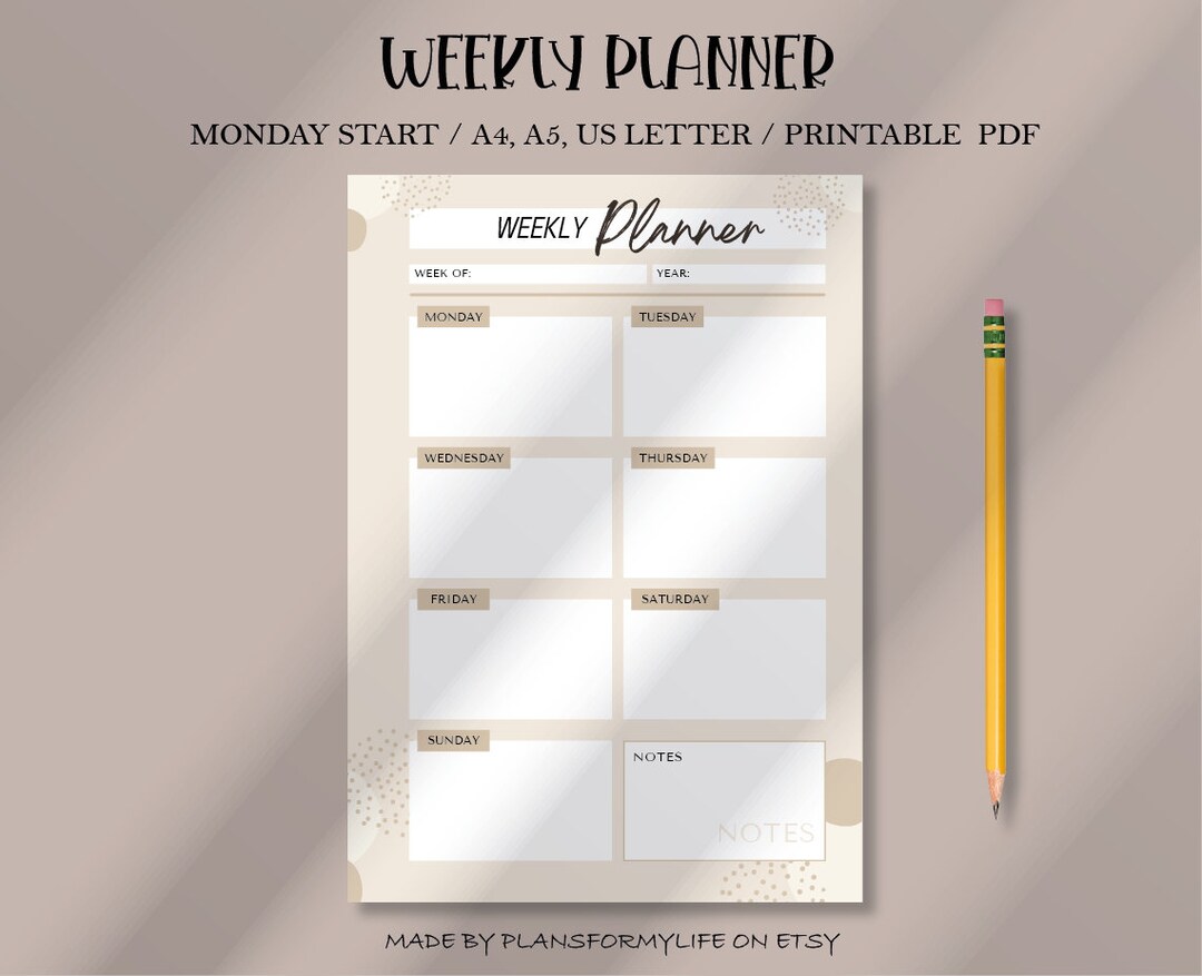 Weekly Planner Printable , Minimalist Weekly Schedule, Week at a Glance ...