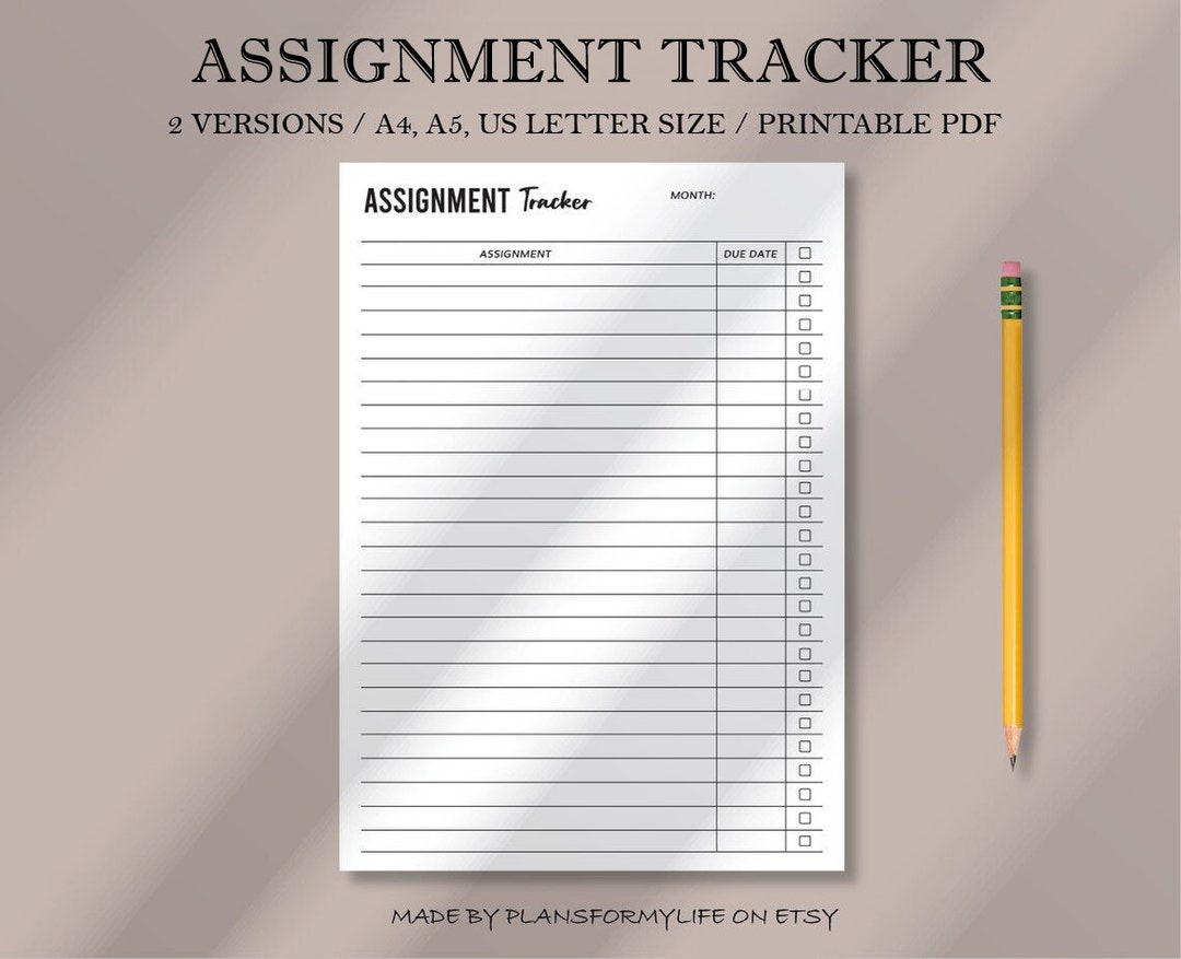 Assignment Tracker Printable, Student Planner, Essay Planner, Group ...