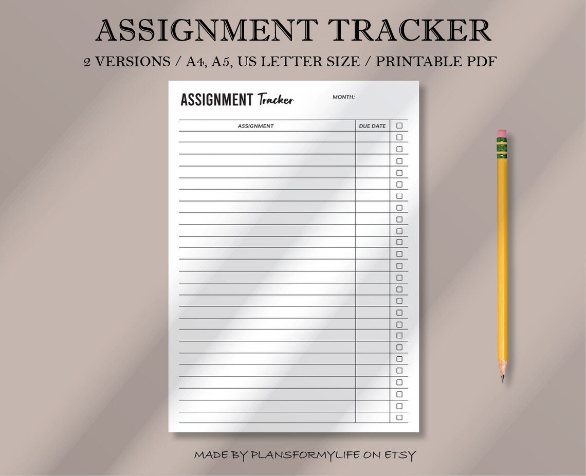 Assignment Tracker Printable, Student Planner, Essay Planner, Group ...