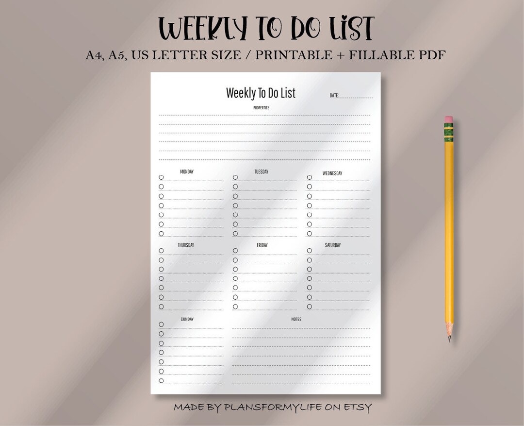 Weekly to Do List Printable Weekly Task List Template Weekly - Etsy