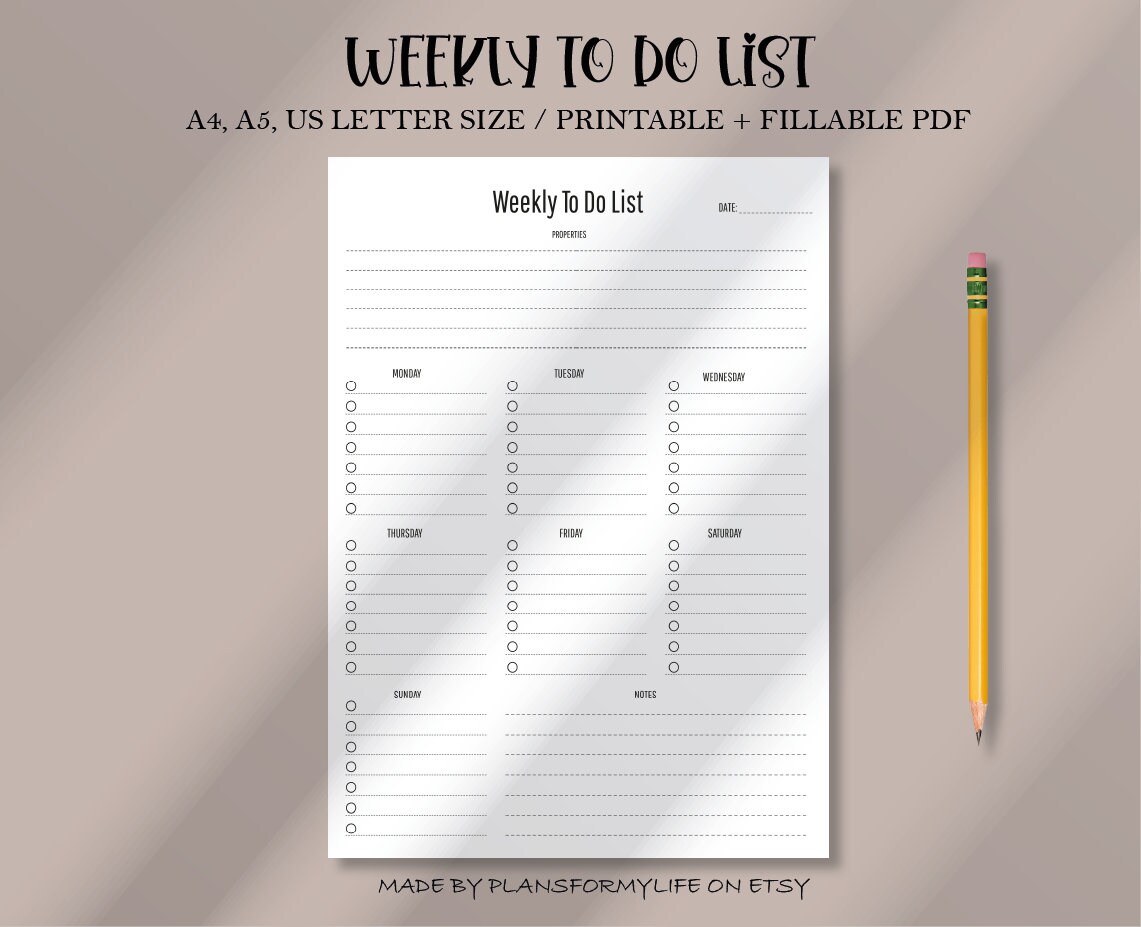 Weekly to Do List Printable Weekly Task List Template Weekly - Etsy