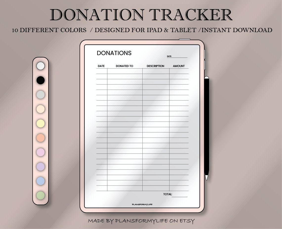 Donation Tracker, Tithe Tracker, Giving Log, Charitable Donations ...