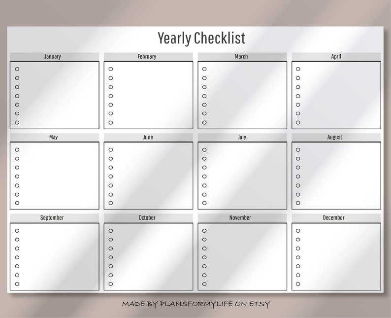 Yearly Checklist Printable Landscape Yearly Tasks List - Etsy