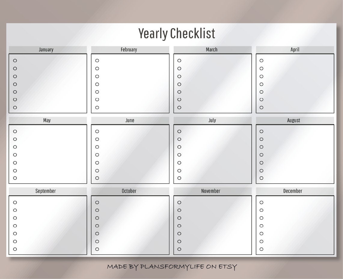 Yearly Checklist Printable Landscape, Yearly Tasks List, Yearly to Do ...