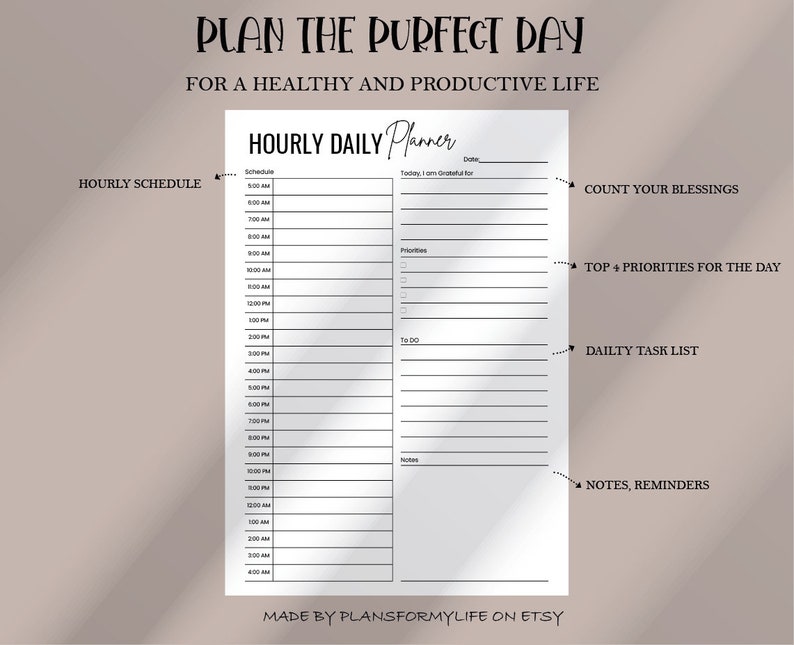Hourly Planner Printable, Daily to Do List, Undated Daily Planner PDF ...