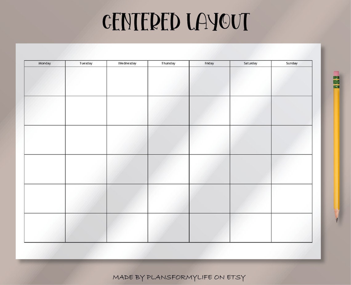 Blank Monthly Calendar Printable Landscape, Minimalist Calendar ...