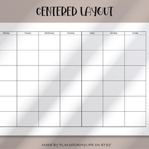 Blank Monthly Calendar Printable Landscape, Minimalist Calendar ...