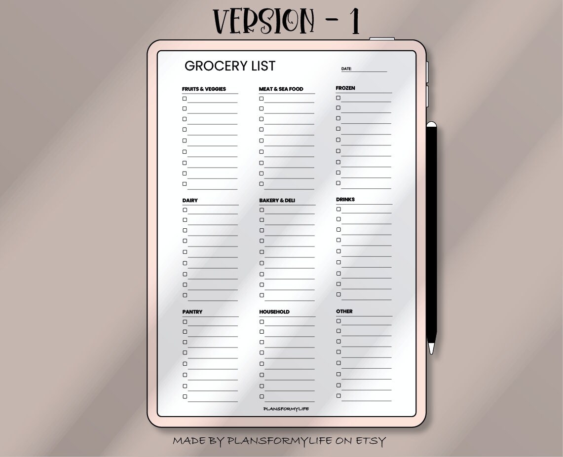 Digital Grocery List Template, Grocery Planner, Food Shopping List ...