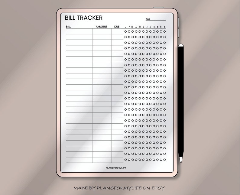 Digital Yearly Bill Tracker, Bill Payment Checklist, Bill Organizer ...