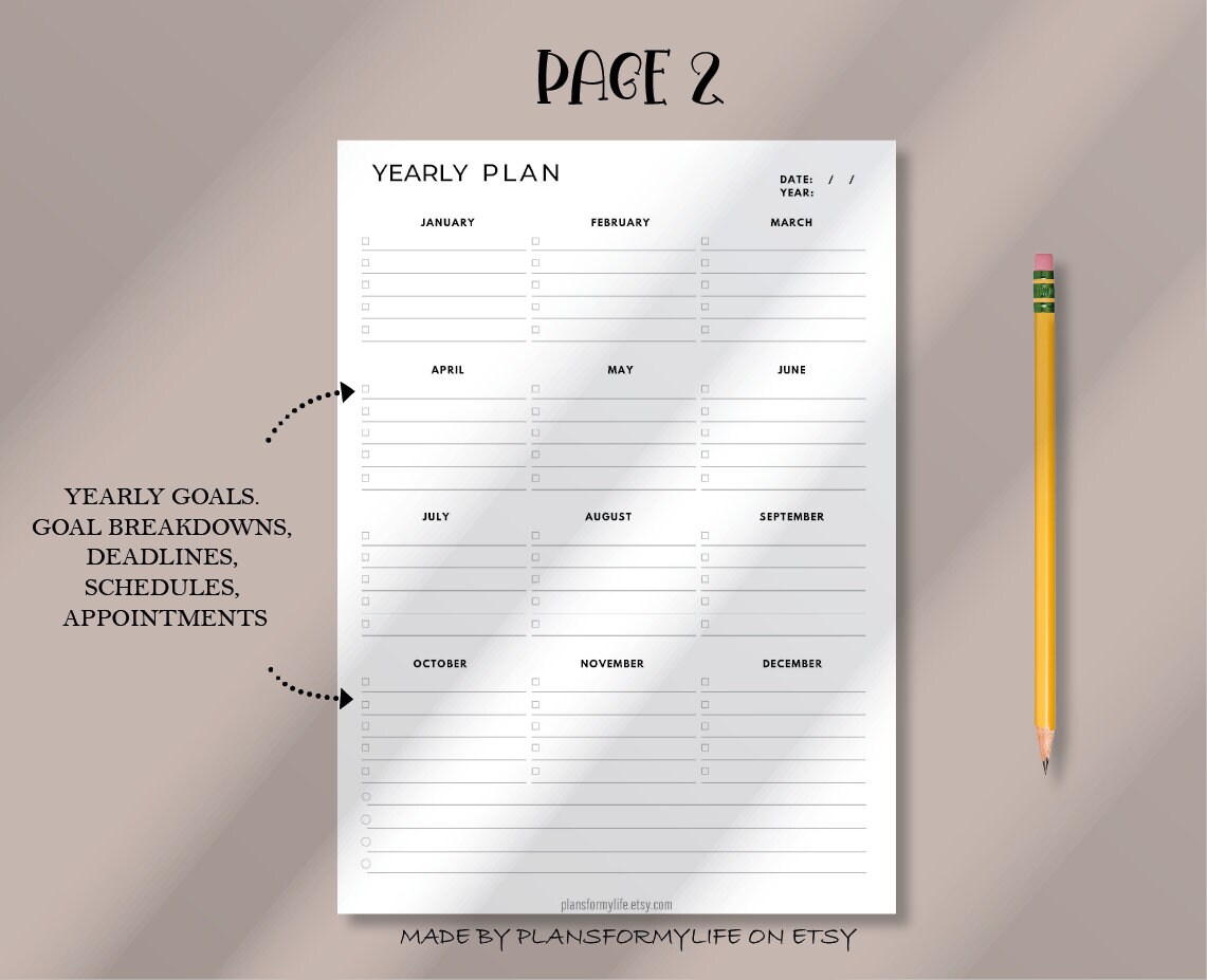 Top 4 Yearly Goals Planner Goal Setting Goal Planning - Etsy