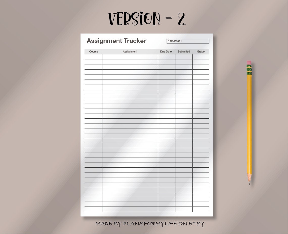 Assignment Tracker Printable, Student Planner, Essay Planner, Group ...