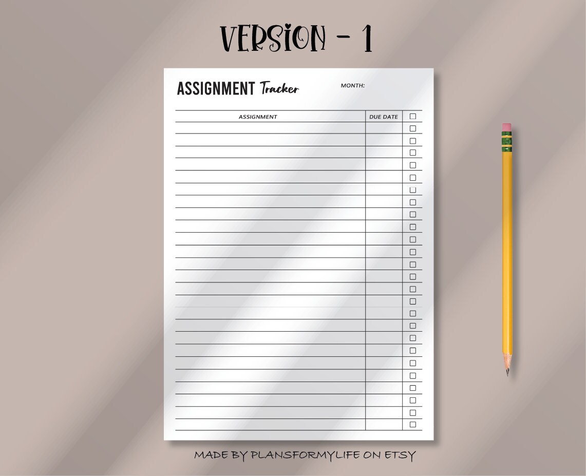 Assignment Tracker Printable, Student Planner, Essay Planner, Group ...