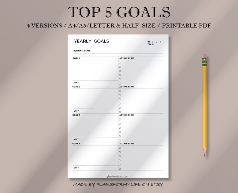 Top 5 Goals, Yearly Goals, Quarterly Goals, Monthly Goals, Weekly Goals ...