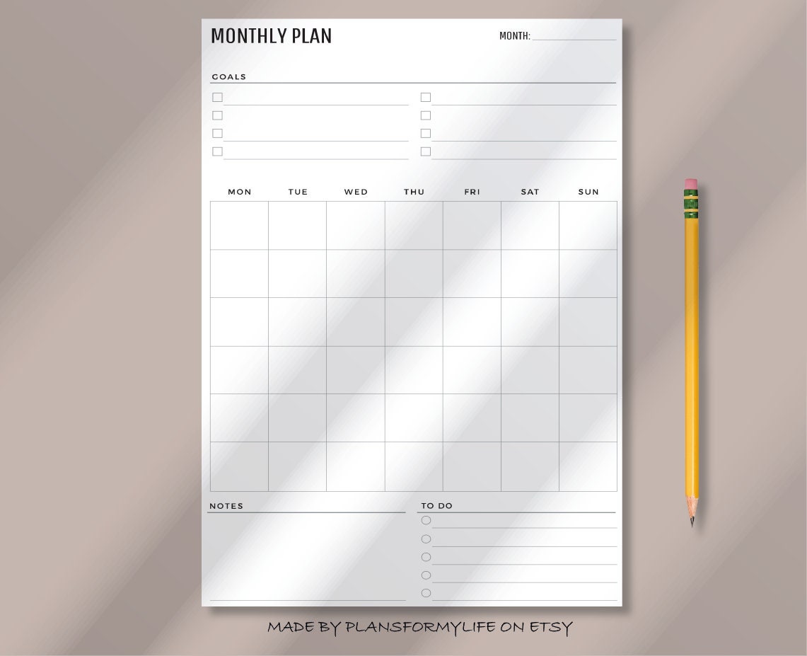 Monthly Goal Planner Printable Fillable Monthly Planner - Etsy