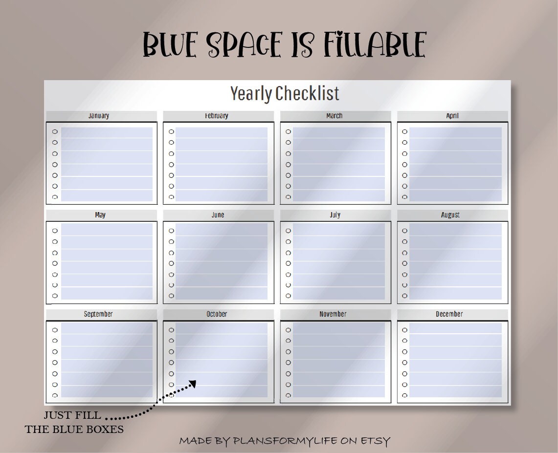 Yearly Checklist Printable Landscape Yearly Tasks List - Etsy