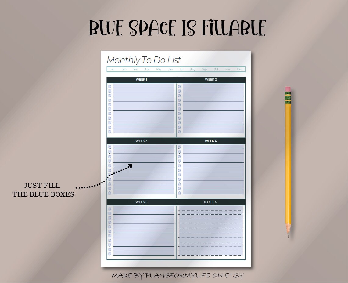 Monthly to Do List Printable, Monthly Task List Template, Monthly ...