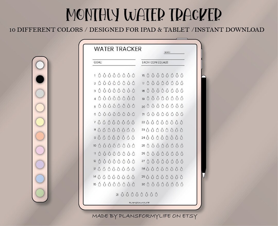 Monthly Water Tracker Digital, 31-day Hydration Challenge, Hydration ...