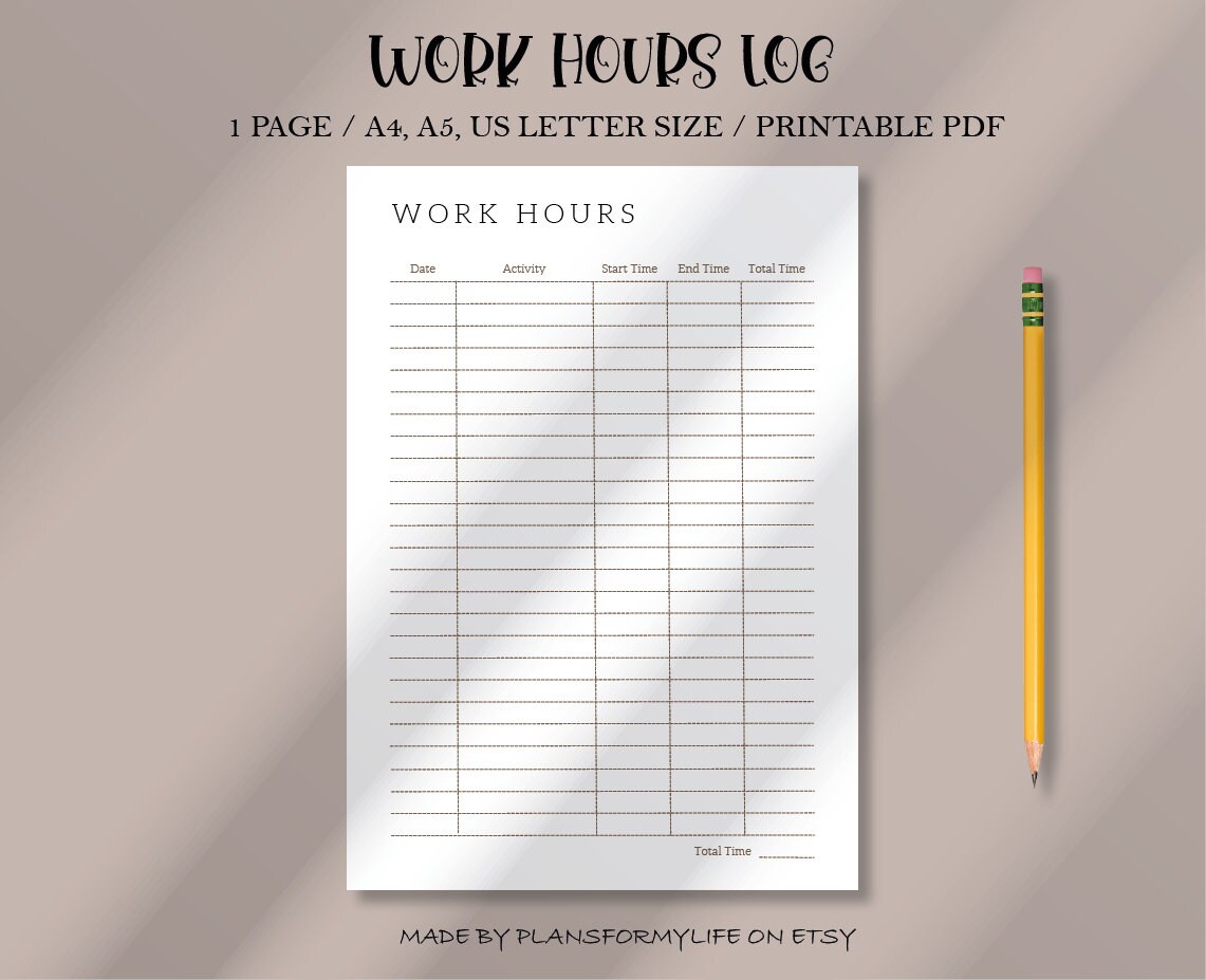 Working Hours Log Printable Work Time Tracker Activity - Etsy