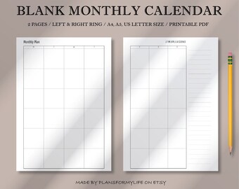 Blank Monthly Calendar Printable, Minimalist Calendar Template PDF ...
