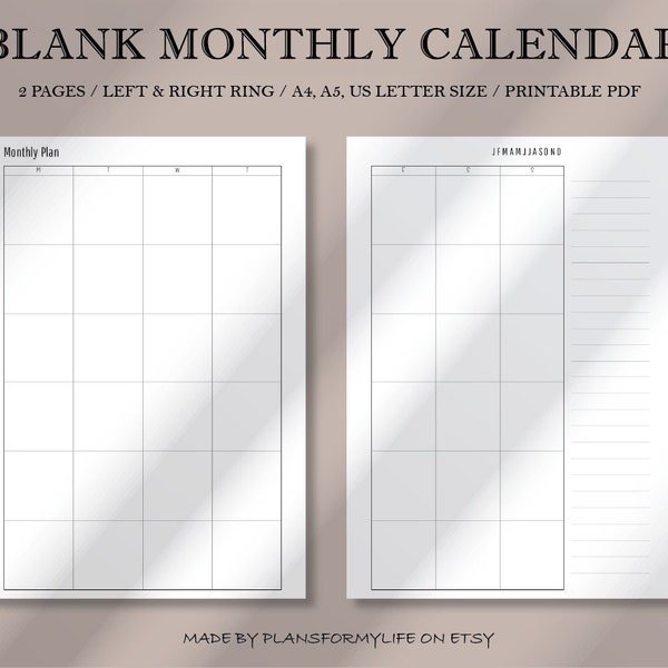 Undated Year Calendar Printable & Fillable, Year at a Glance, Year on ...