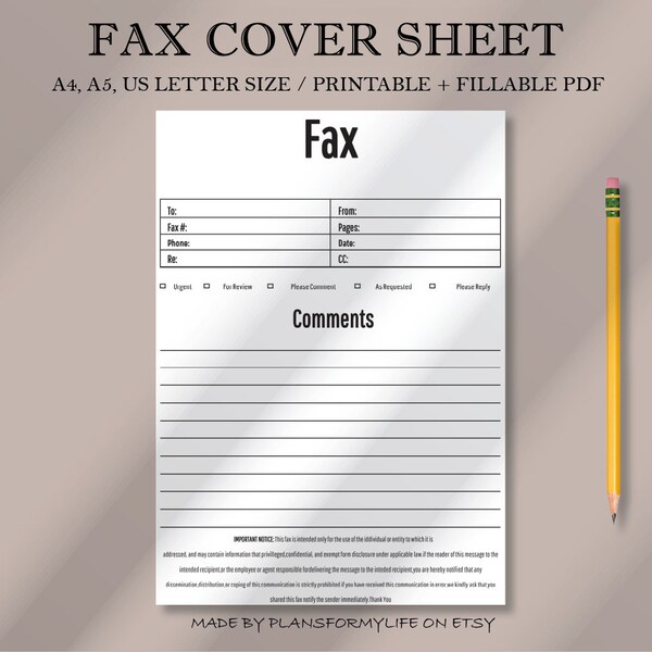 Fax Cover Sheet Template - Etsy