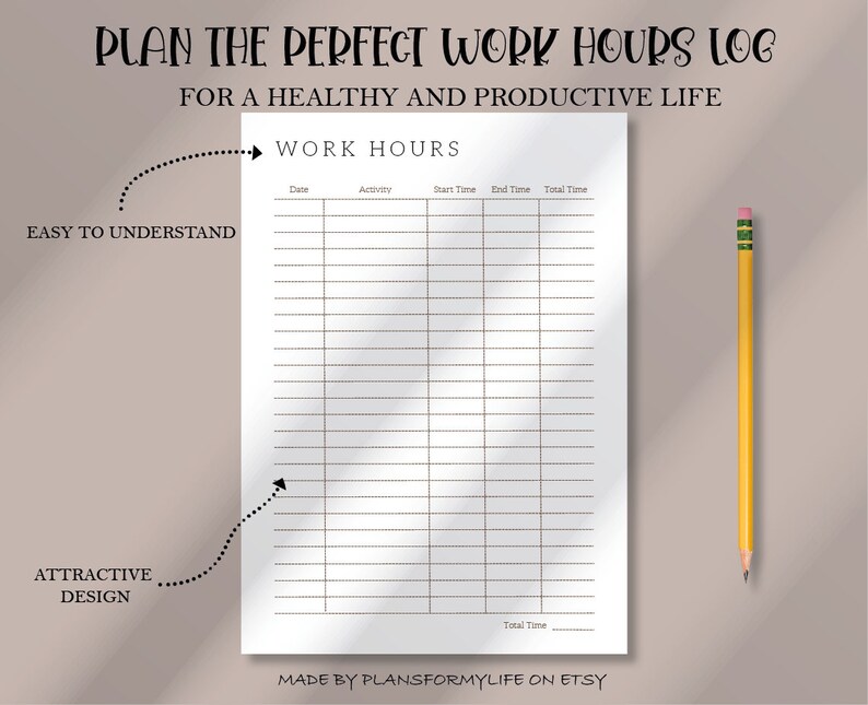 Working Hours Log Printable, Work Time Tracker, Activity Tracker, Work ...